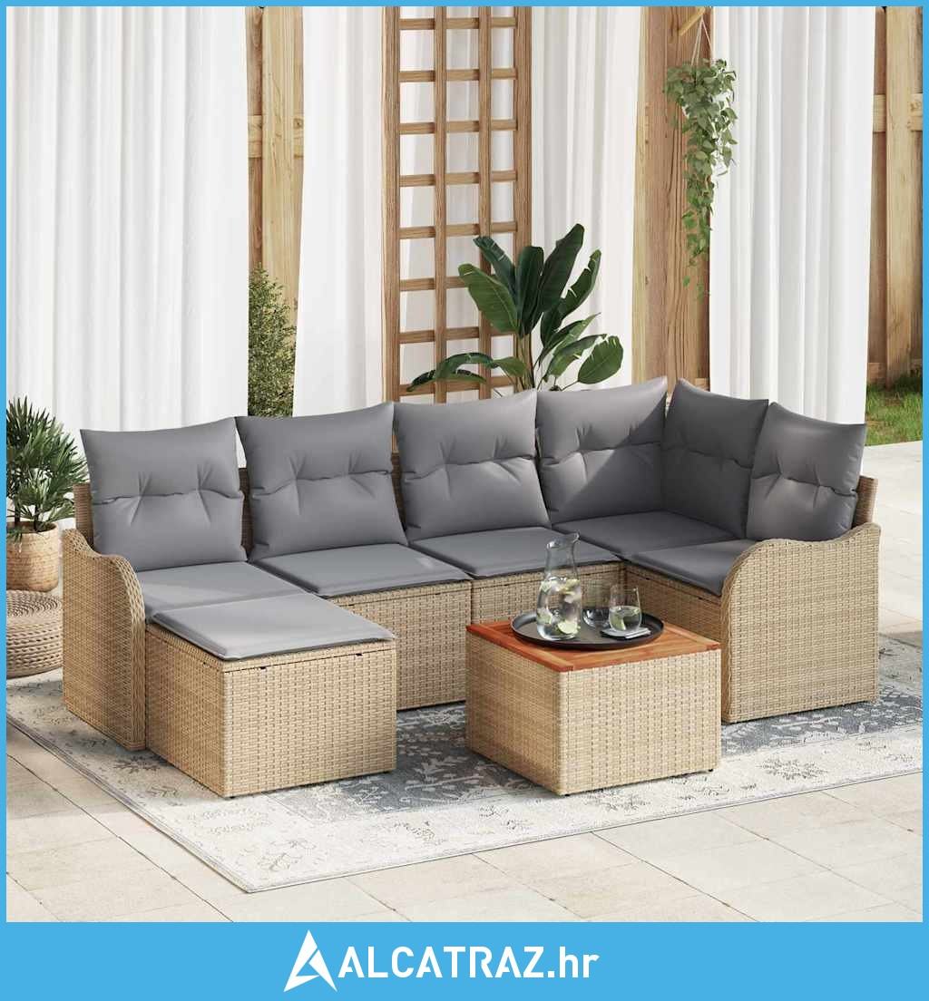 set garniture za vrt s jastučićima bež poli ratan - NOVO