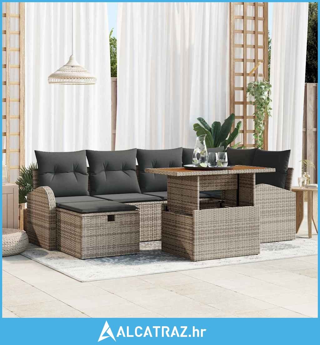 set za vrtne sofe Set od 7 Siva Ratan, Poliester Set vrtnih sofa - NOV