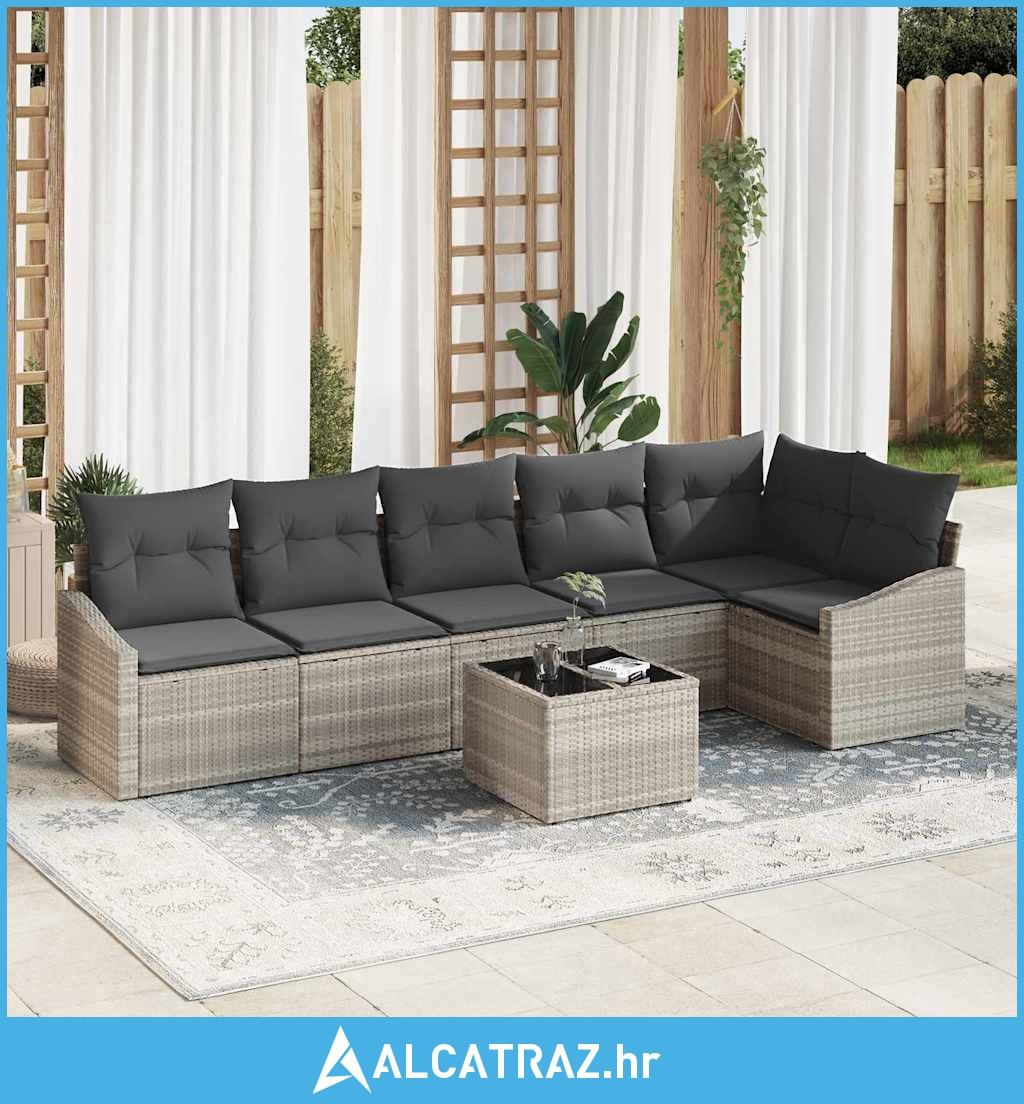 Set za vrtni kauč Set od 7 Bež PE Ratan Vanjski modularni kauč - NOVO