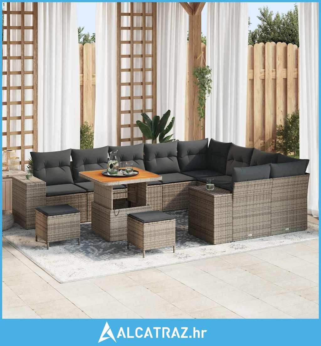set vrtnih sofa od 12 dijelova s jastučićima siva poliratan akacija, s