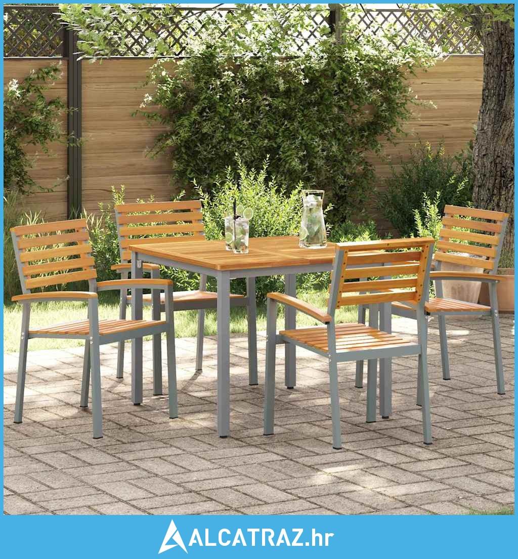 set vrtnih stolica 4 kom Siva čvrsta drvo akacije i čelik - NOVO