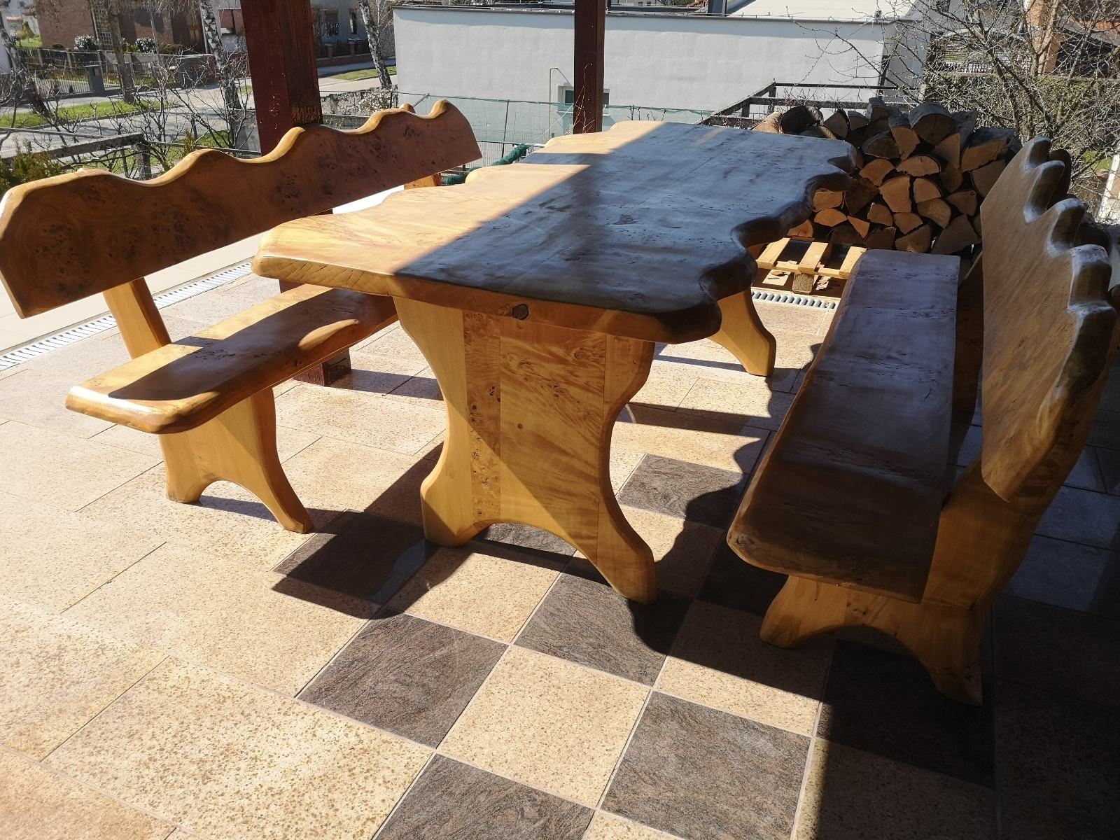 Stol sa dvije klupe - ručni rad, masiv