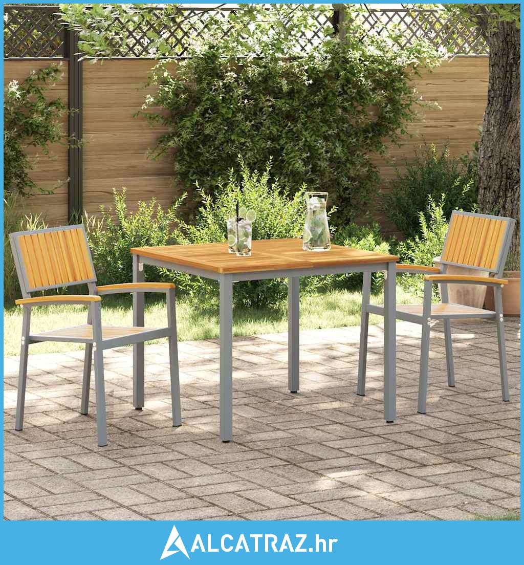 Vanjske stolice 2 kom. Složive sivi čvrsti drvo akacije i metal - NOVO