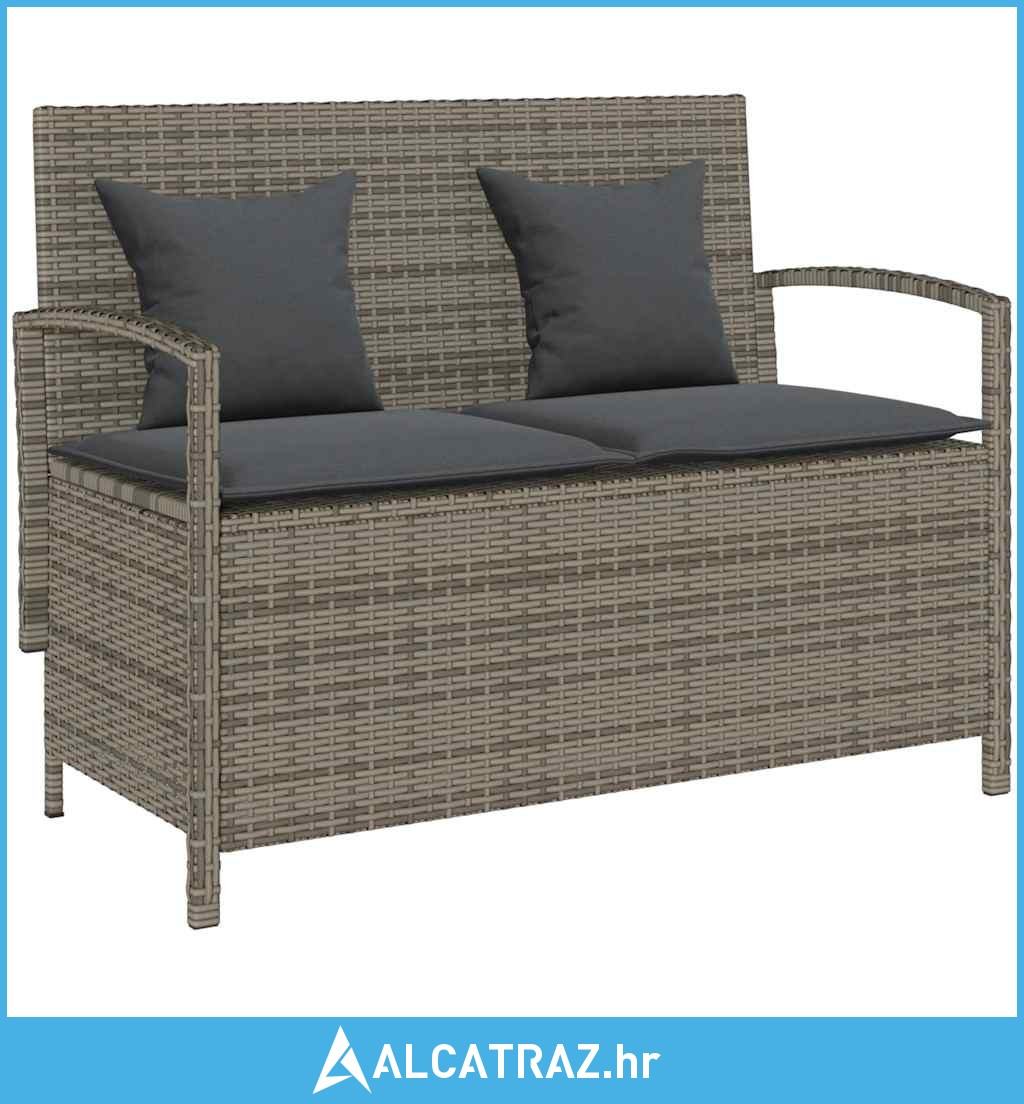 Vrtna klupa za odlaganje s jastukom sivi poliratan - NOVO