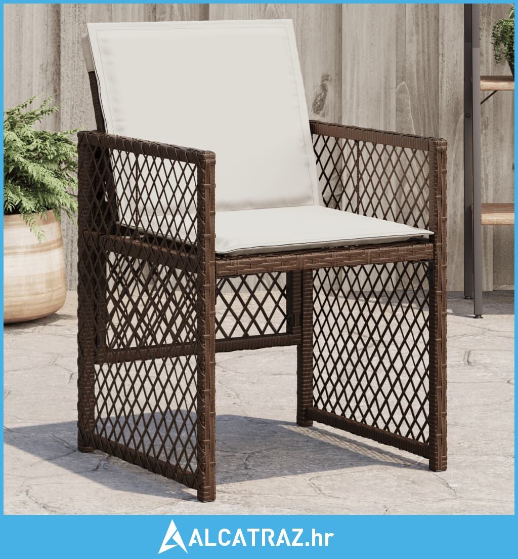 Vrtne stolice s jastucima 4 kom smeđe poliratan - NOVO