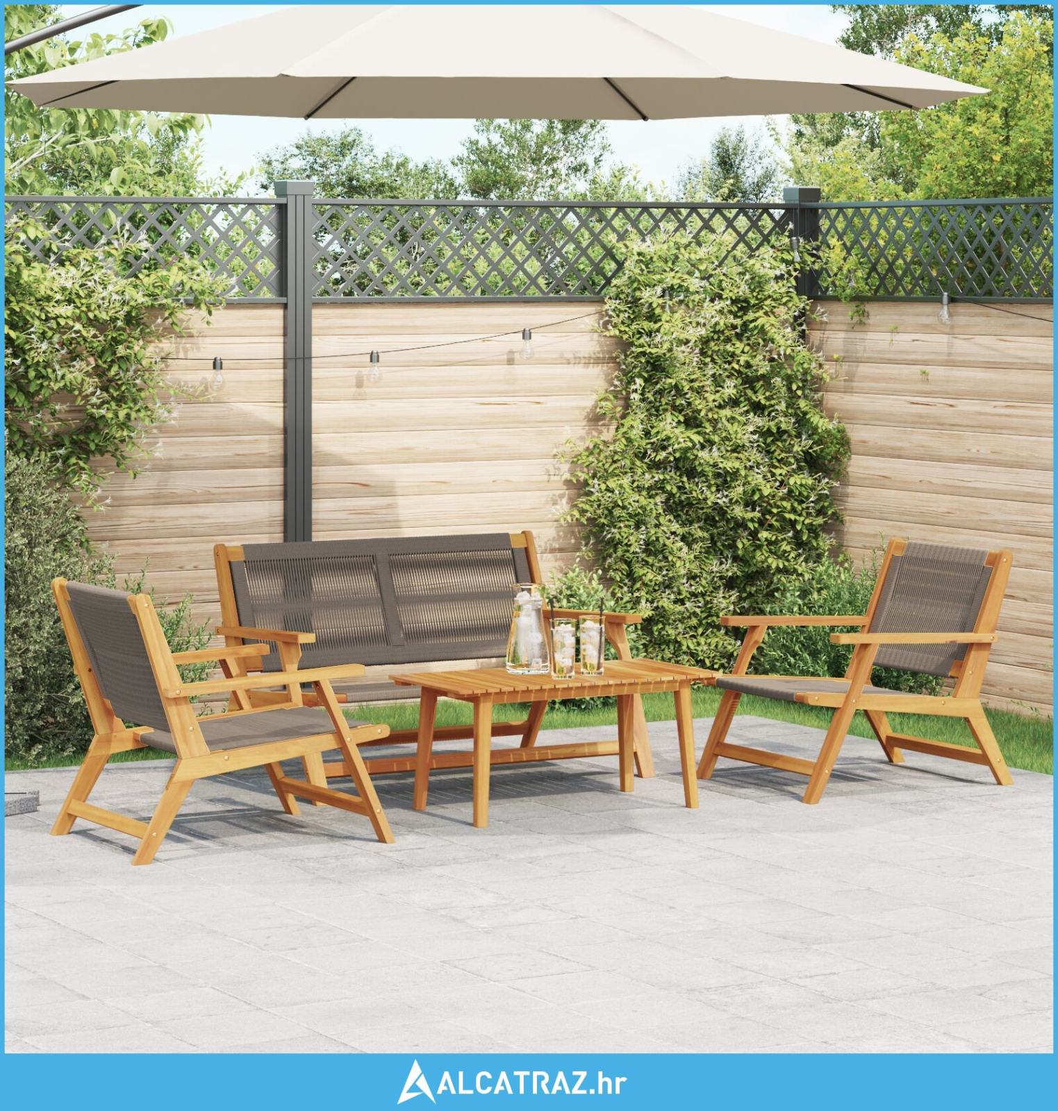 vrtne stolice s stolom 4 komada siva masivno drvo akacija - NOVO