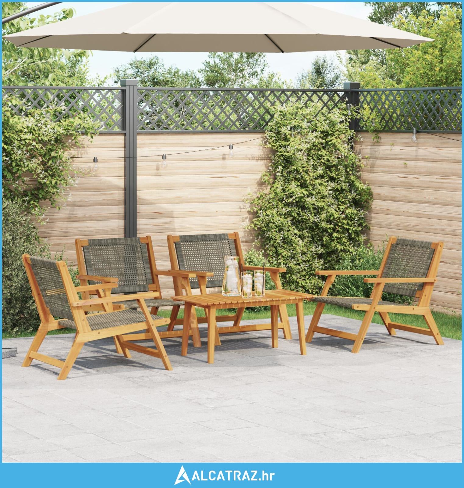 Vrtne stolice s stolom 5 kom Sivo čvrsto drvo akacije - NOVO