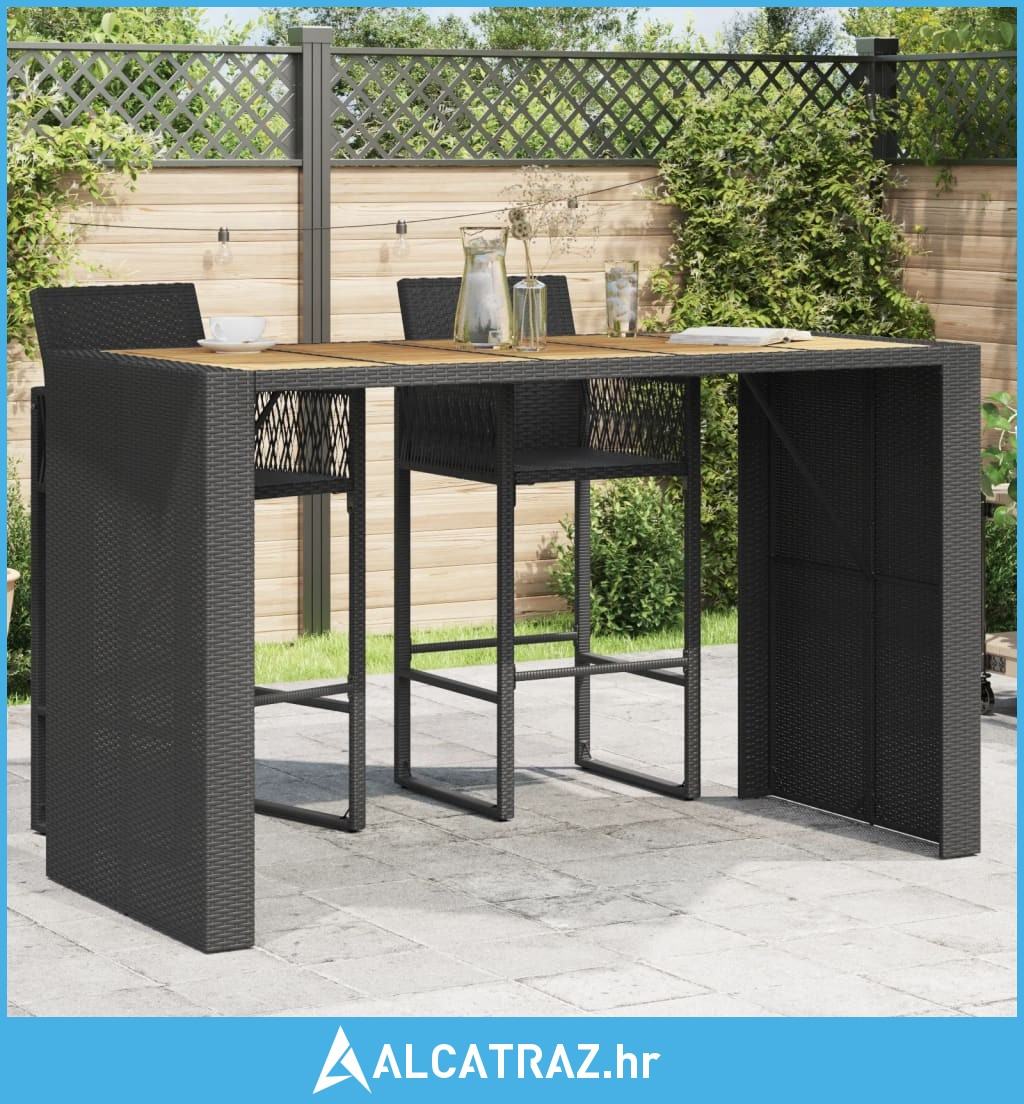 Vrtni stol s pločom od bagrema crni 185 x 80 x 110 cm poliratan - NOVO