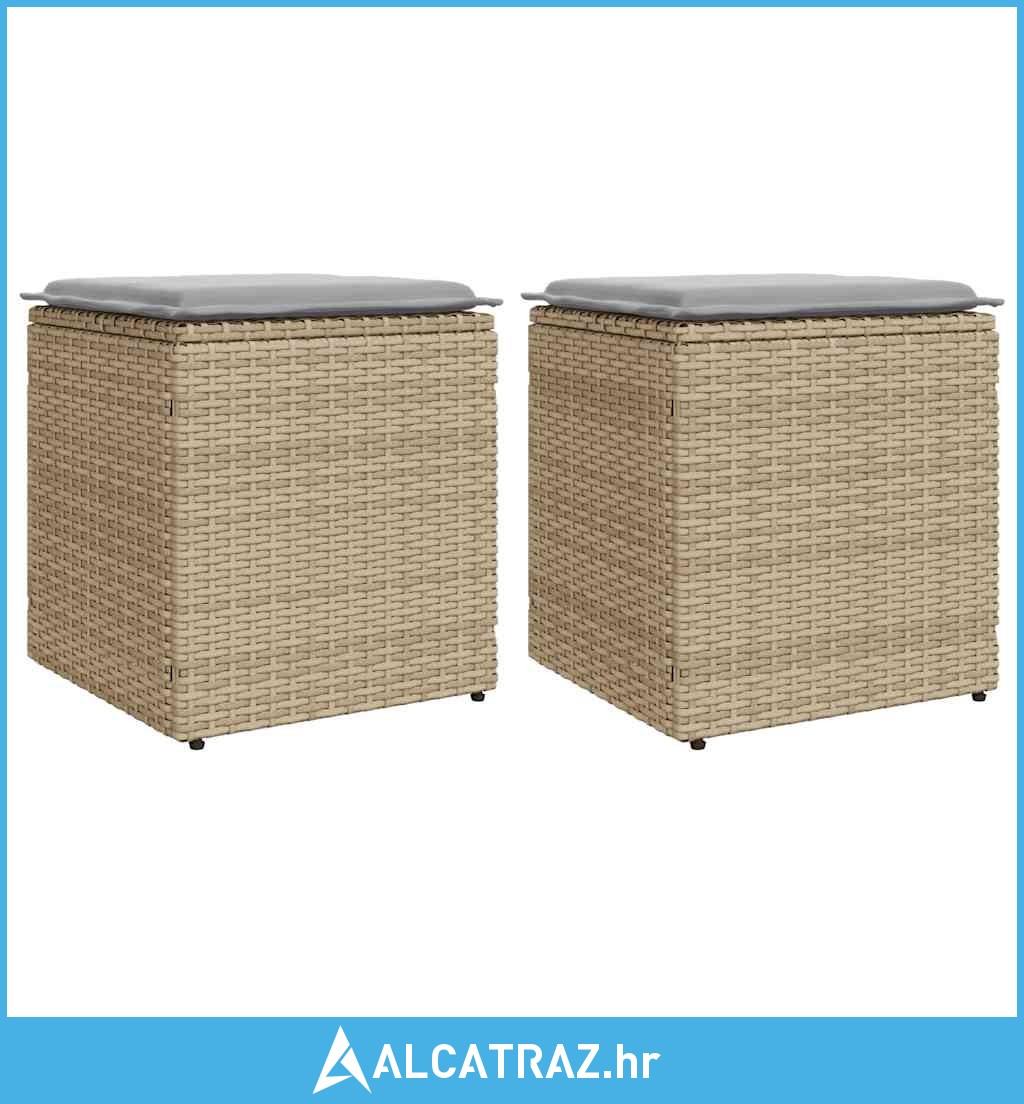 Vrtni tabure s jastucima 2 kom bež 40x40x43 cm poliratan - NOVO