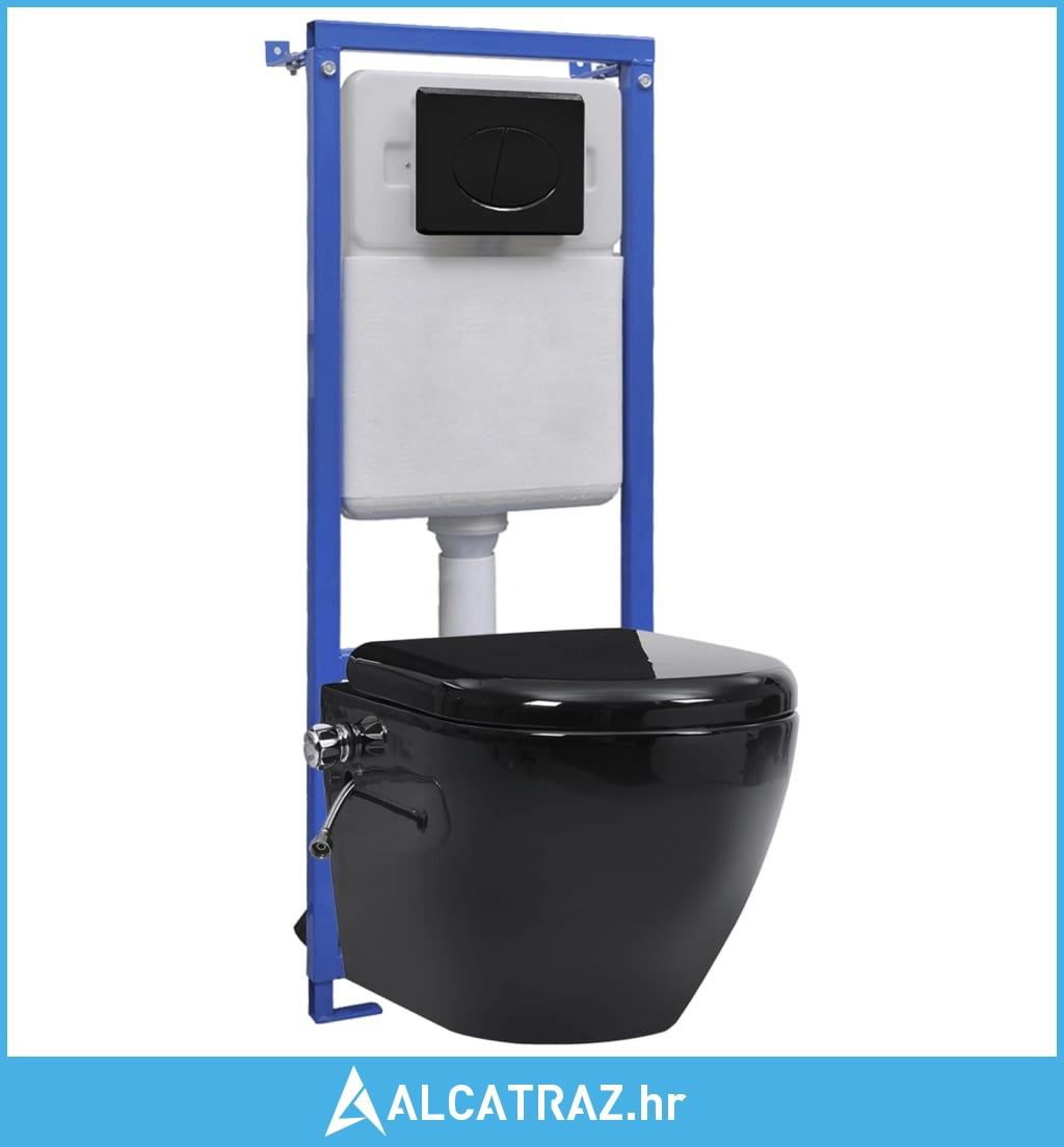 Zidna toaletna školjka s ugradbenim vodokotlićem crna keramička - NOVO