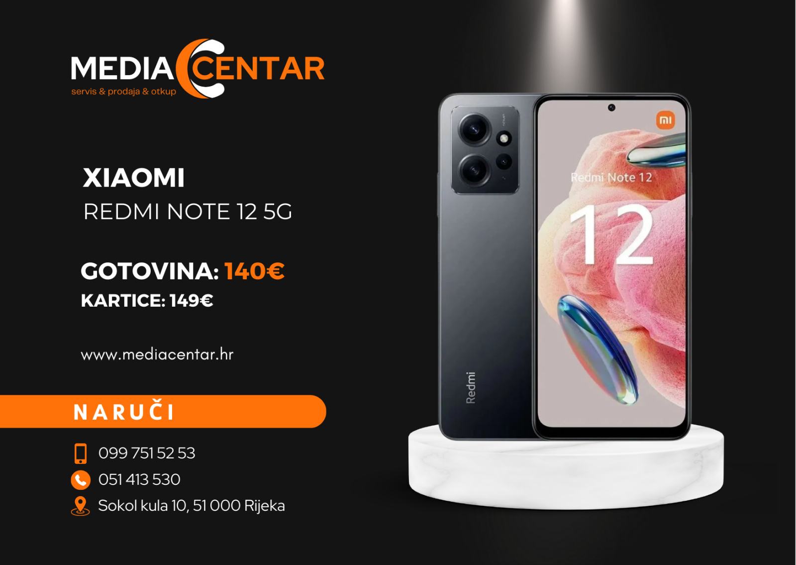 XIAOMI Redmi Note 12 5G Onyx Gray NOVO*DOSTAVA*R1