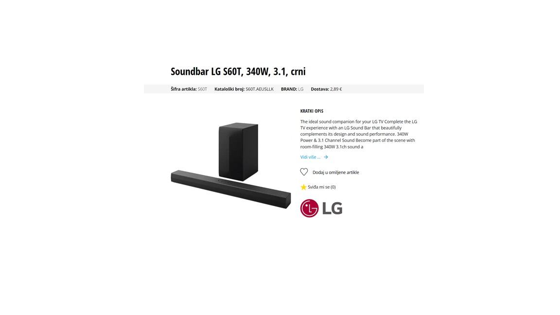 PRODAJEM NERASPAKIRANI Soundbar LG S60T